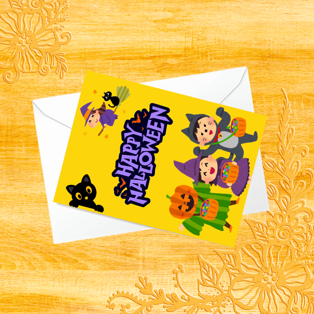 Trick or Treat Happy Halloween Card- Cute Kids in Costume